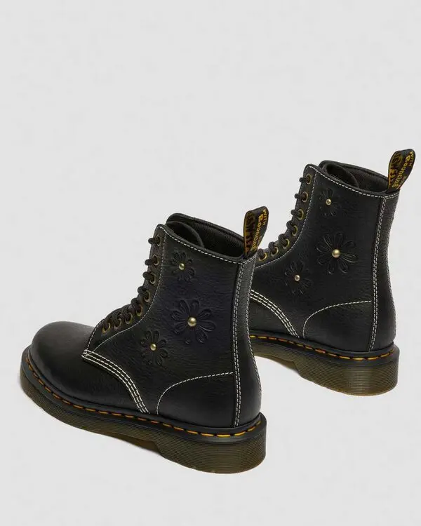 Dr. Martens 1460 Pascal Flower Leather Boots - Black