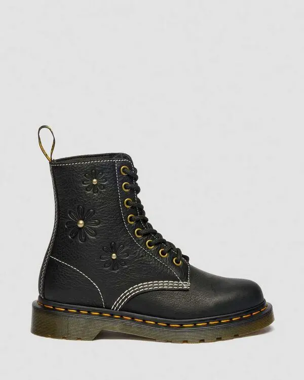 Dr. Martens 1460 Pascal Flower Leather Boots - Black