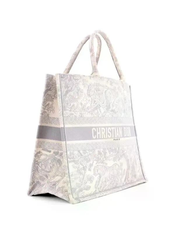 Dior Book Embroidered Canvas Large Tote - Grey