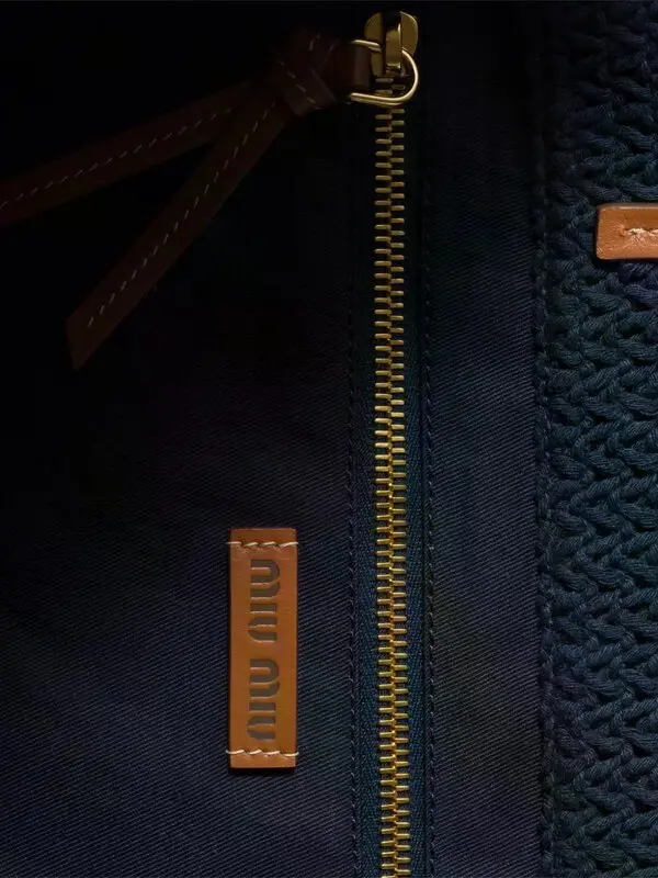 Miu Miu Raffia-effect Woven Tote Bag With Embroidered Logo - Blue