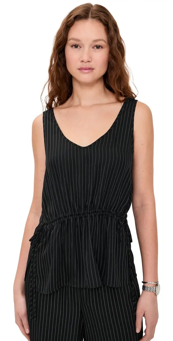 Theory Sleeveless Tie-detail Striped Tank Top - Black Multi
