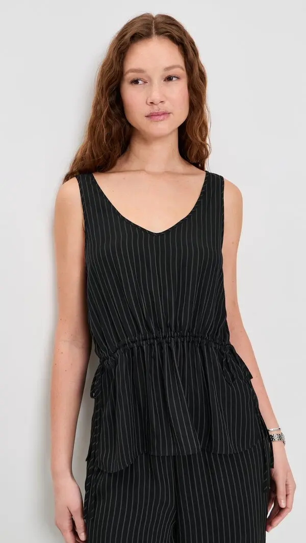 Theory Sleeveless Tie-detail Striped Tank Top - Black Multi