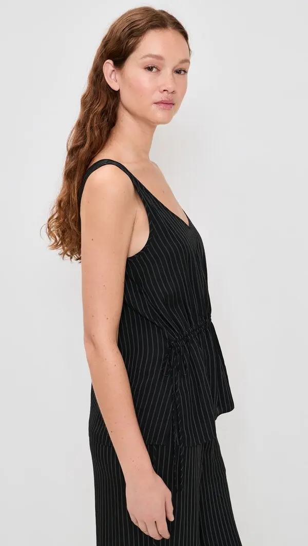 Theory Sleeveless Tie-detail Striped Tank Top - Black Multi