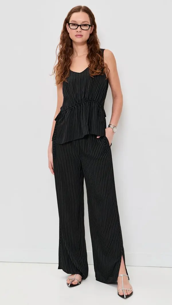 Theory Sleeveless Tie-detail Striped Tank Top - Black Multi