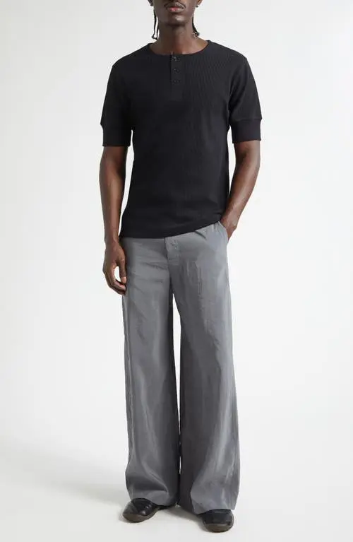 LEMAIRE Cotton & Linen Blend Rib Henley - Black