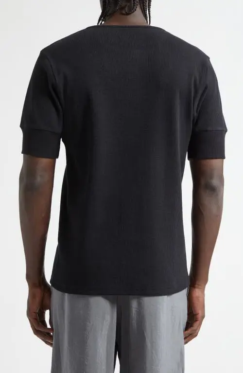 LEMAIRE Cotton & Linen Blend Rib Henley - Black
