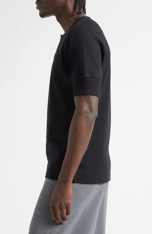 LEMAIRE Cotton & Linen Blend Rib Henley - Black