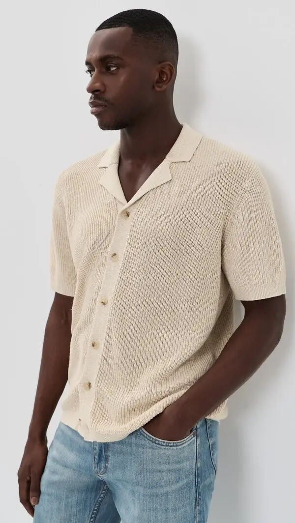 Onia Silk Linen Camp Shirt - Melange Taupe
