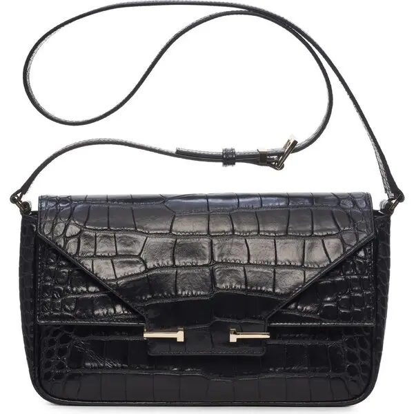 TOM FORD Small Aube Croc-embossed Leather Shoulder Bag - Black