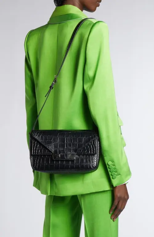 TOM FORD Small Aube Croc-embossed Leather Shoulder Bag - Black