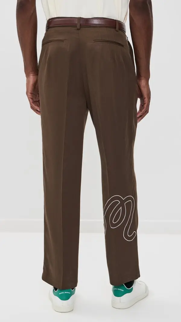 MALBON Straight Leg Twill Pants - Brown