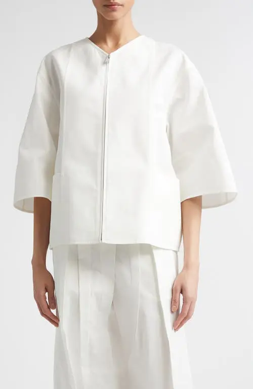 JIL SANDER Darted Sleeve Cotton & Silk Poplin Zip Jacket
