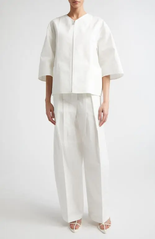 JIL SANDER Darted Sleeve Cotton & Silk Poplin Zip Jacket