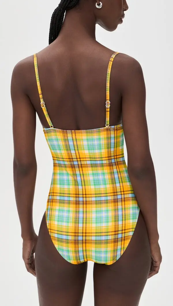 Solid & Striped The Taylor Piece Plaid One-piece Swimsuit With Lace Trim - Multi Plaid