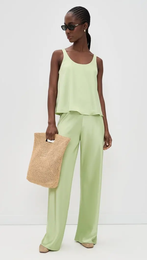 LA LIGNE Satin Scoop Neck Tank - Celadon