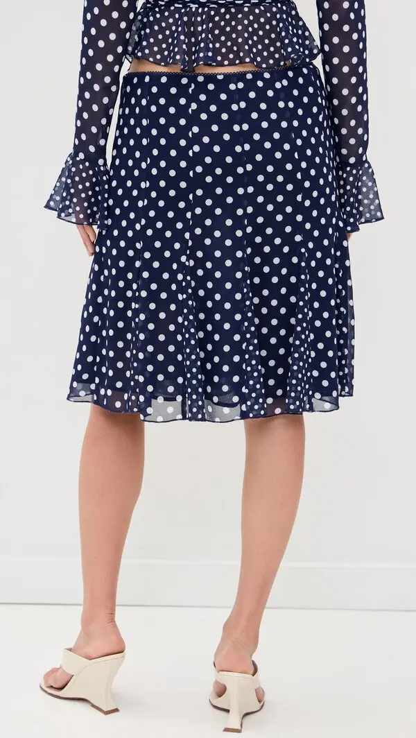 GUIZIO Polka Dot Godet Midi Skirt - Navy Dot