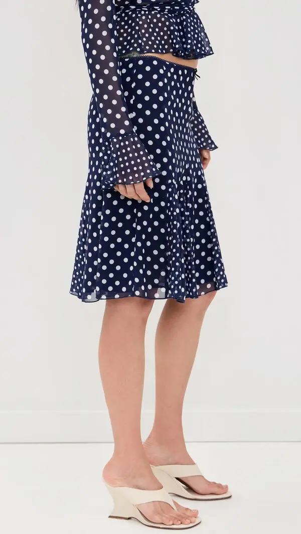 GUIZIO Polka Dot Godet Midi Skirt - Navy Dot