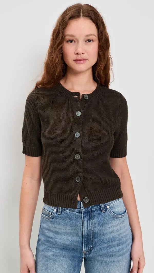 ALEX MILL Elle Linen Cotton Cardigan - Roasted Bean
