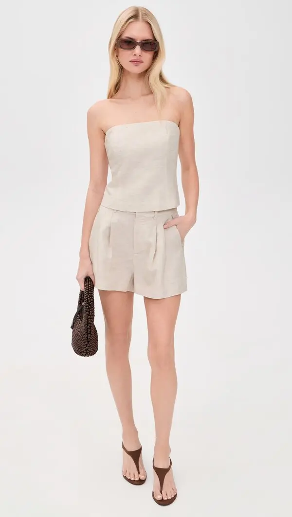 Good American Linen Blend Trouser Shorts