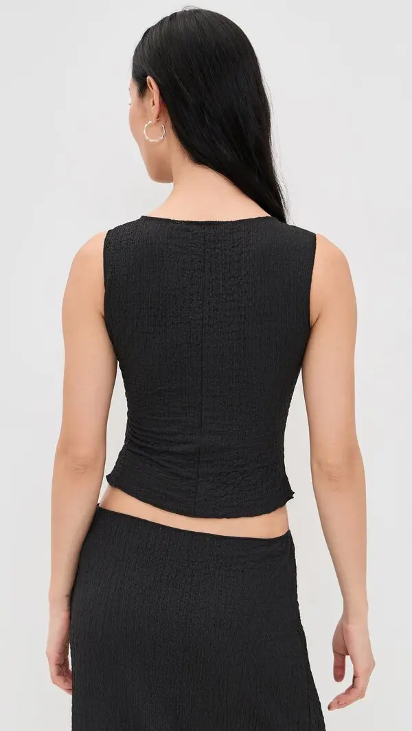 LISA SAYS GAH Button-placket Sleeveless Knit Top - Caviar