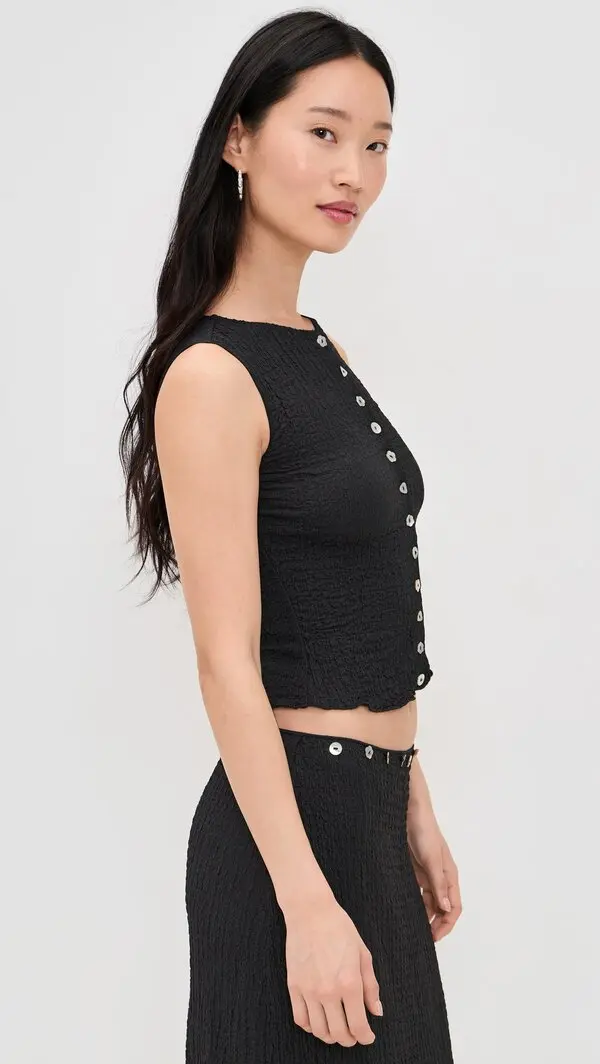 LISA SAYS GAH Button-placket Sleeveless Knit Top - Caviar
