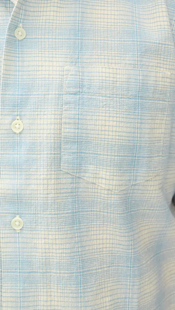 CORRIDOR Linen Plaid Short Sleeve Shirt - Light Blue