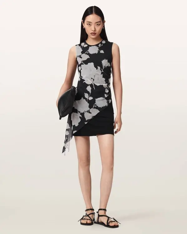 ALLSAINTS Riley Slim Fit Floral Mini Dress - Black