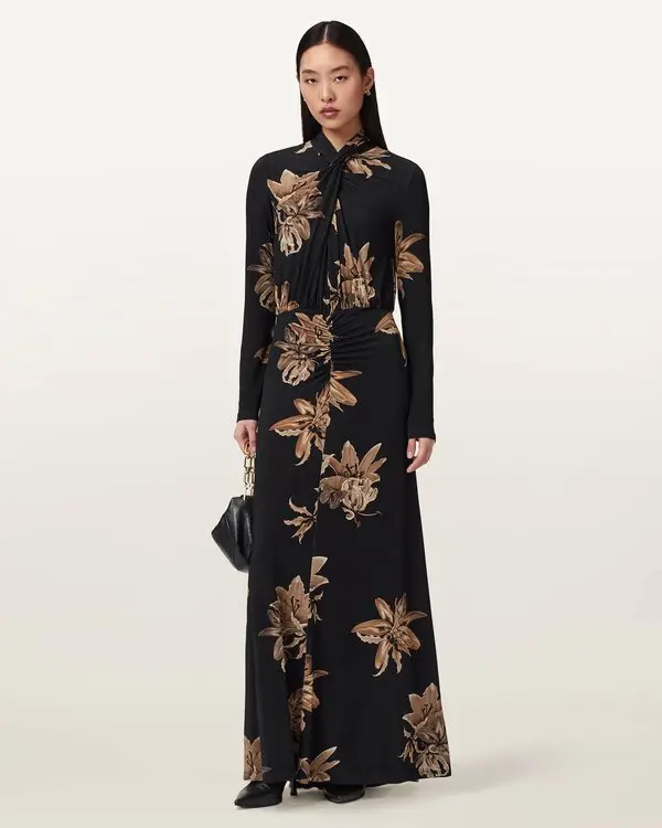 ALLSAINTS Mina Floral A-line Maxi Dress - Black