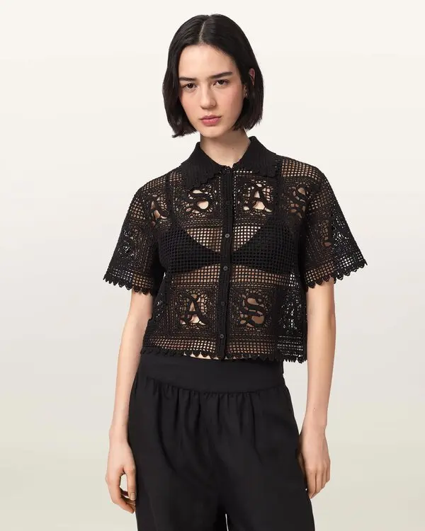 ALLSAINTS Kyra Crochet Polo - Black