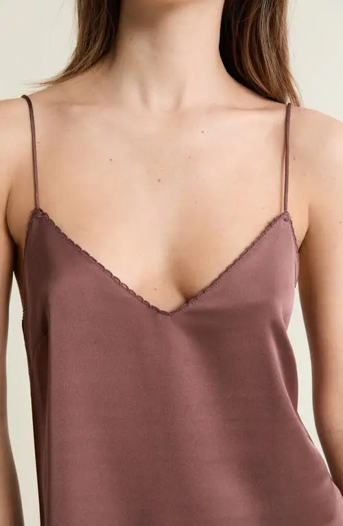 ETAM Satin Chemise With Lace Trim - Chocolate