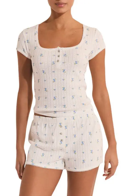 ETAM Katell Pointelle Cotton Pajama Top - Ecru
