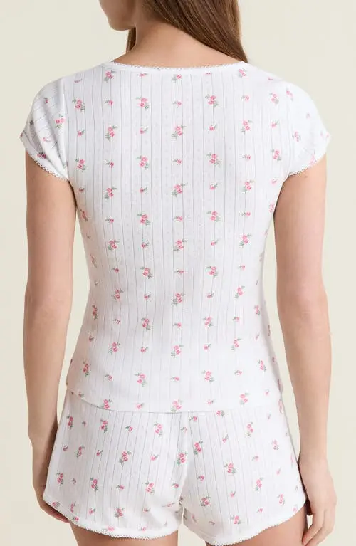 ETAM Katell Pointelle Cotton Pajama Top - Ecru/pink