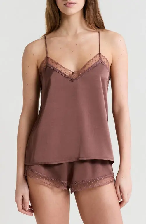 ETAM Plume Lace Trim Satin Camisole - Chocolate