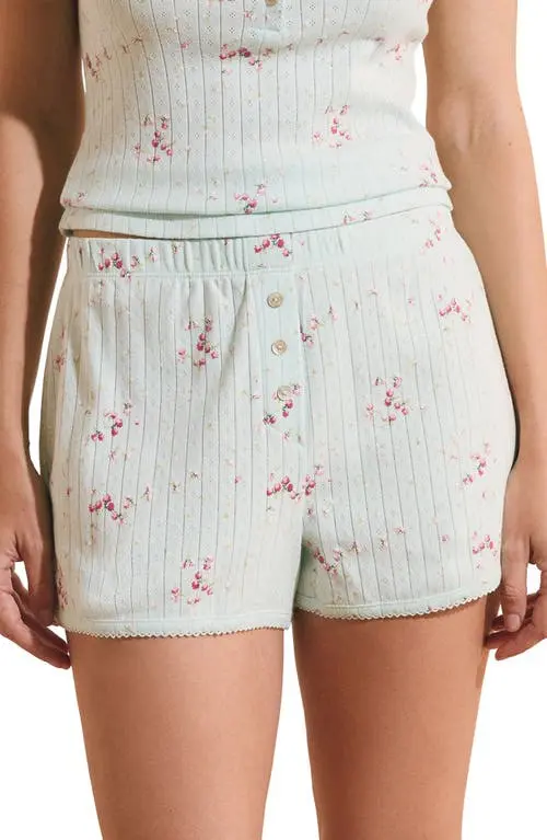 ETAM Katell Pointelle Cotton Pajama Shorts - Blue Green