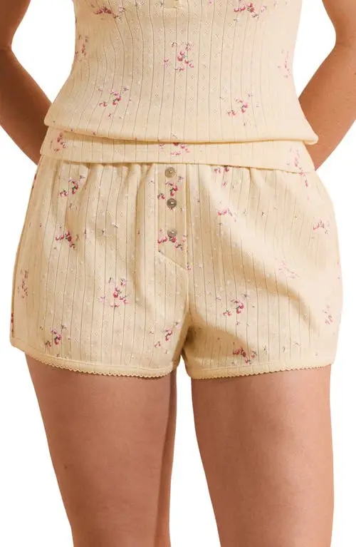 ETAM Katell Pointelle Cotton Pajama Shorts - Light Yellow