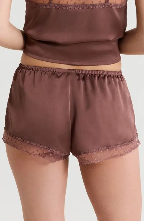 ETAM Plume Lace Trim Satin Shorts - Chocolate