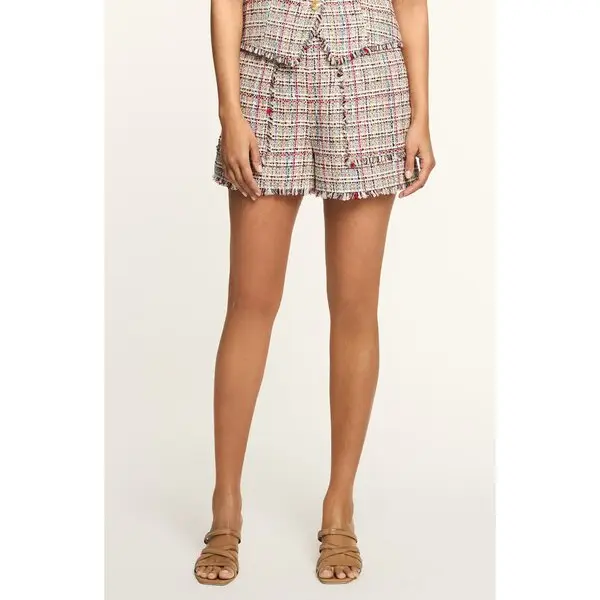 Cinq À Sept Allen Wildflower Tweed Shorts With Fringe Trim - Ivory Multi