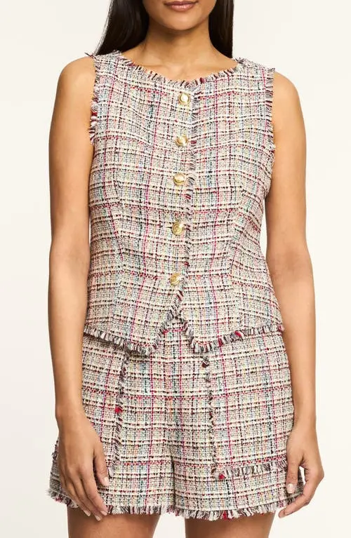 Cinq À Sept Camen Wildflower Fringe Trim Tweed Vest