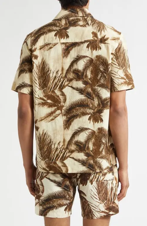 Moncler Cotton & Flax Camp Shirt - Beige