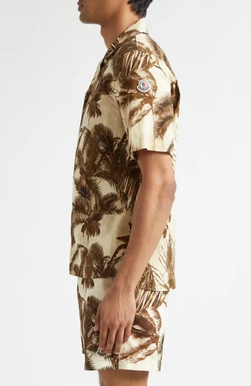 Moncler Cotton & Flax Camp Shirt - Beige