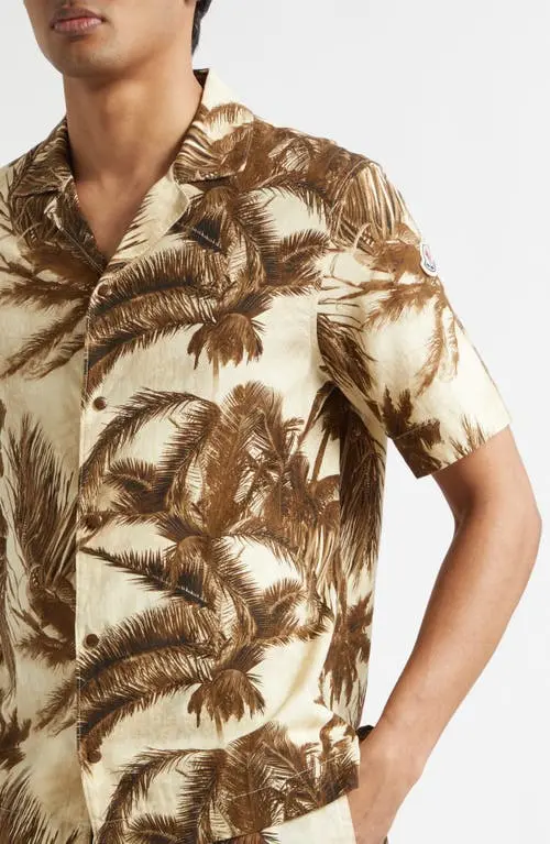 Moncler Cotton & Flax Camp Shirt - Beige