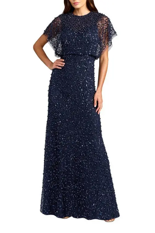 Mac Duggal Petite High Neck Embellished Gown - Midnight