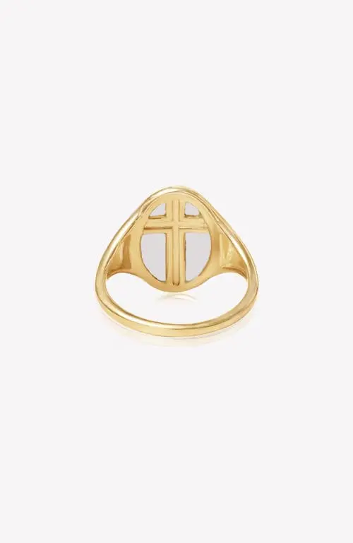 RIZEN JEWELRY Mother Of Pearl Cross Statement Ring - 18k Gold