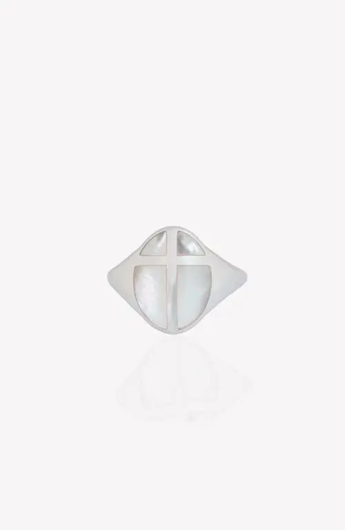 RIZEN JEWELRY Mother Of Pearl Cross Statement Ring - Sterling Silver