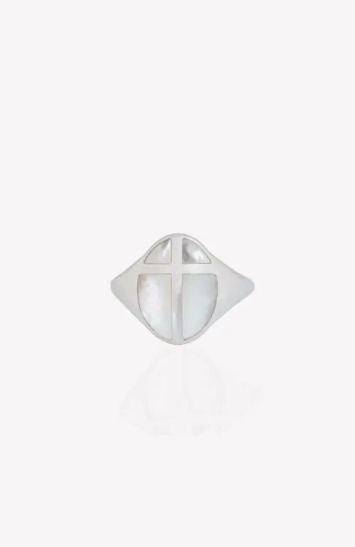 RIZEN JEWELRY Mother Of Pearl Cross Statement Ring - Sterling Silver