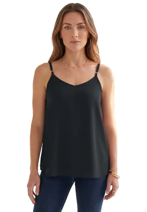 ROAMAN'S V-neck Cami With Adjustable Straps - Black