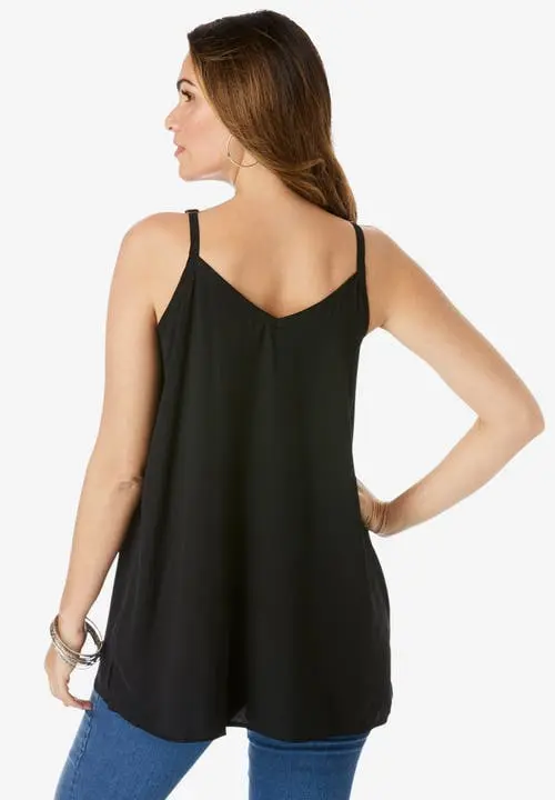 Roaman's V-neck Cami With Adjustable Straps - Navy