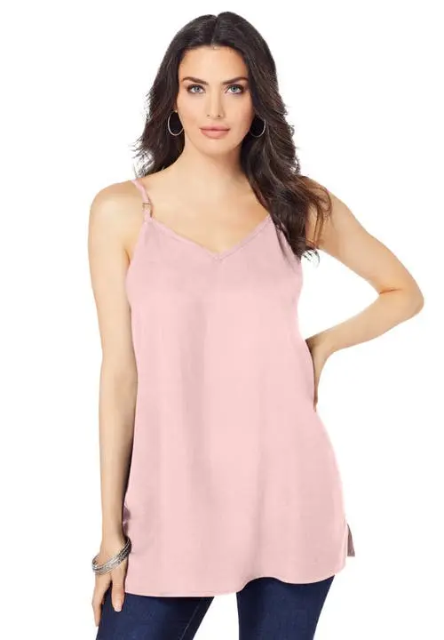 Roaman's V-neck Cami With Adjustable Straps - Soft Blush