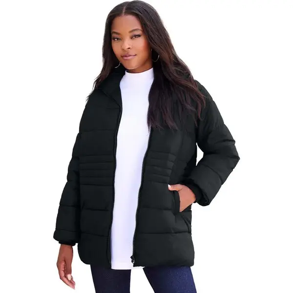 Roaman's Lightweight Quilted Zip-up Jacket - Black