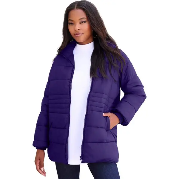 Roaman's Lightweight Quilted Zip-up Jacket - Midnight Violet